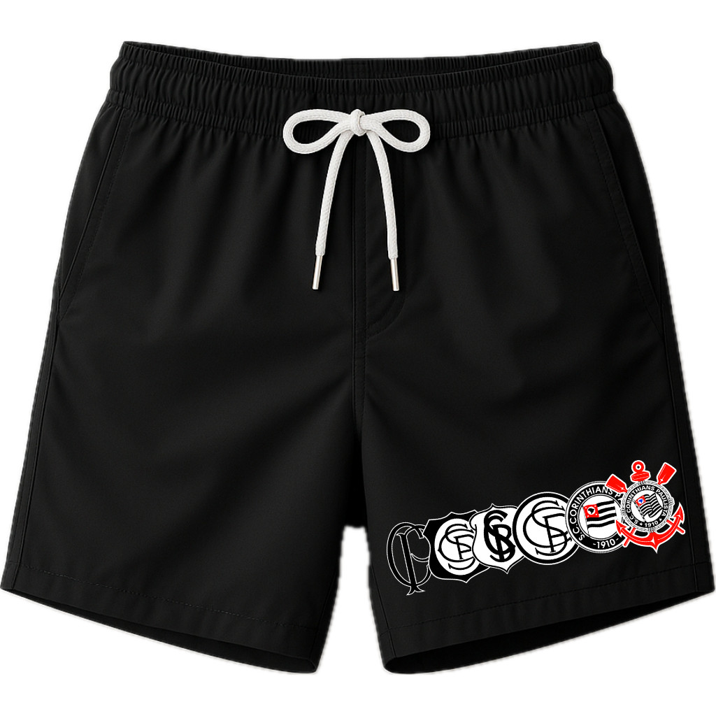 Short Corinthians Simbolos Tactel Elastano torcedor casual passeio ...
