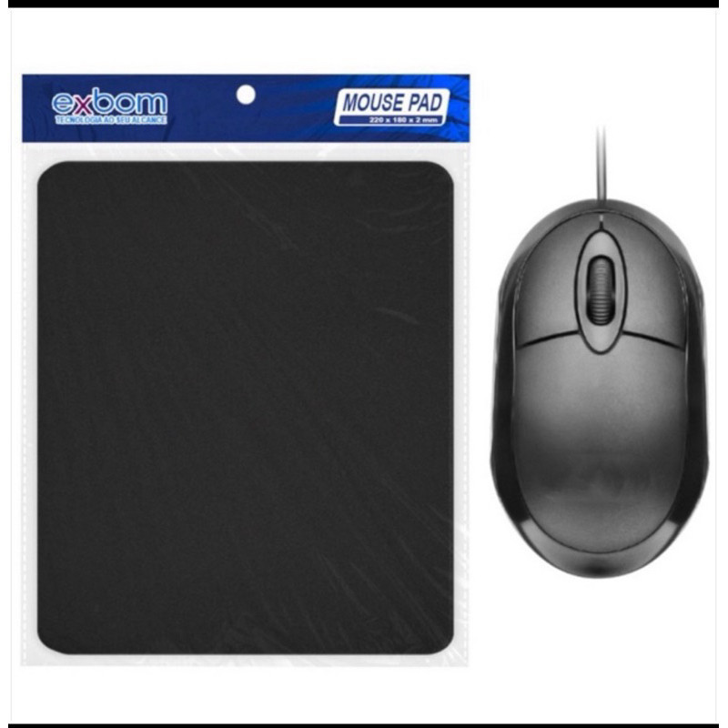 Kit Mouse Usb Com Fio Óptico exbom + Mouse Pad 17x21cm Pequeno | Shopee ...
