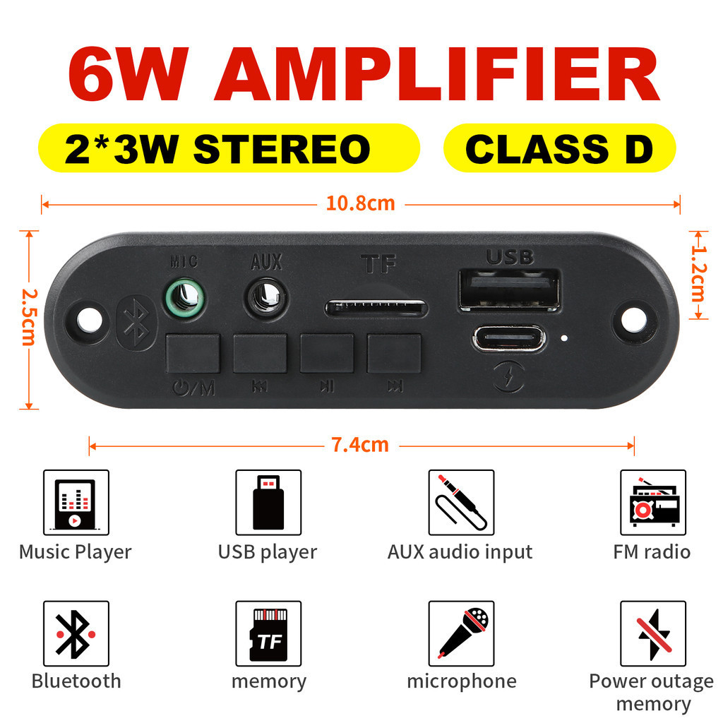 2 * 3W Amplificador De 6W Placa Decodificadora MP3 5V Bluetooth 5.0 ...