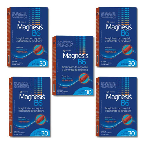 Kit 5x - Magnesis - Suplemento Alimentar Magnésio E Vitamina B6 900g ...