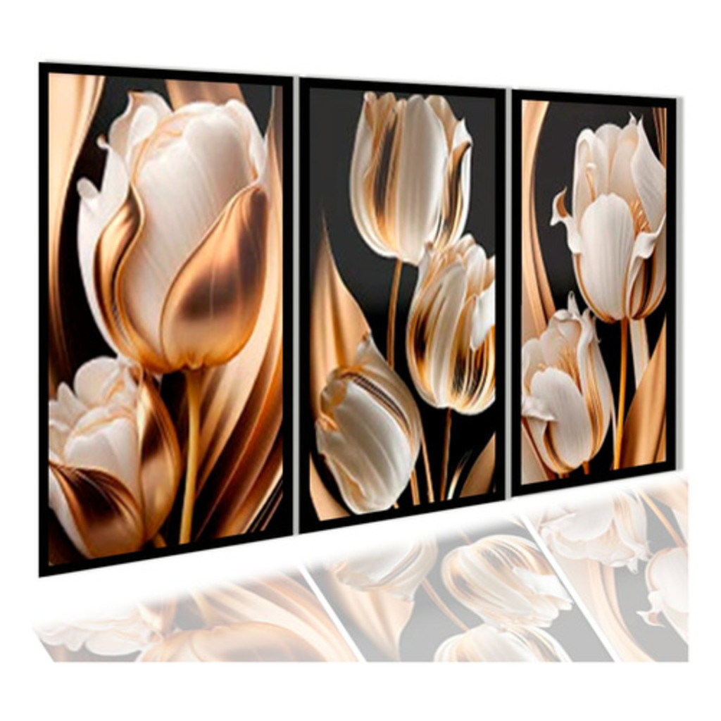 Decorative Frames Flowers White Tulips Gold Floral Living Room Mural De ...