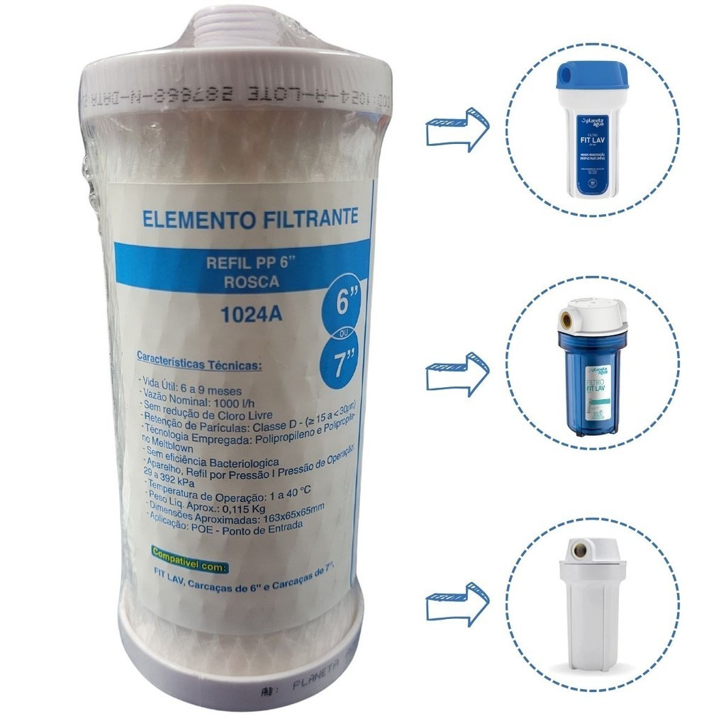 Refil Filtro 7" PP Para Carcaças 7" Fit Lav Lavadora Máquina de Lavar ...