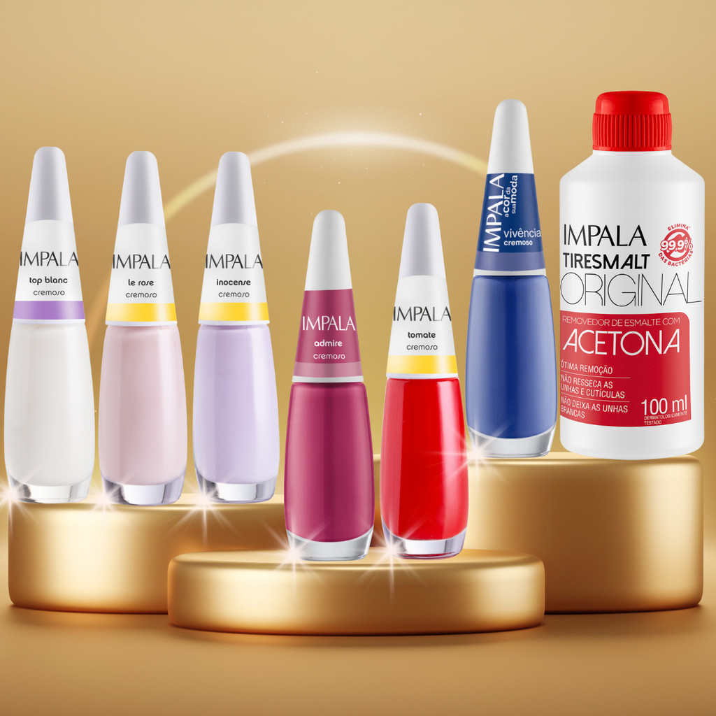 KIT ESMALTE IMPALA COM 6 UN TOP BLANC LE ROSE ADMIRE TOMATE COR DA MODA ...