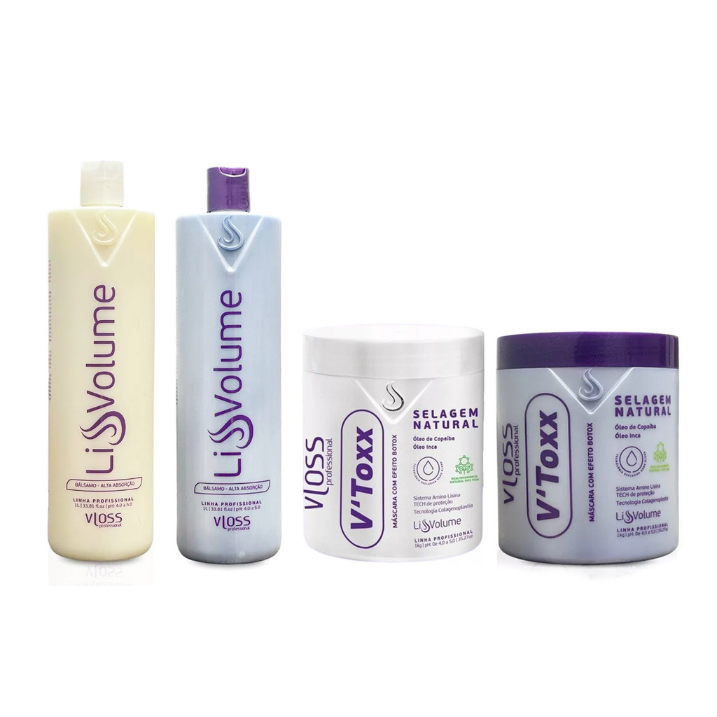 Vloss Escova Progressiva 2 x Balsamo +2x V toxx selagem 4x1 | Shopee Brasil