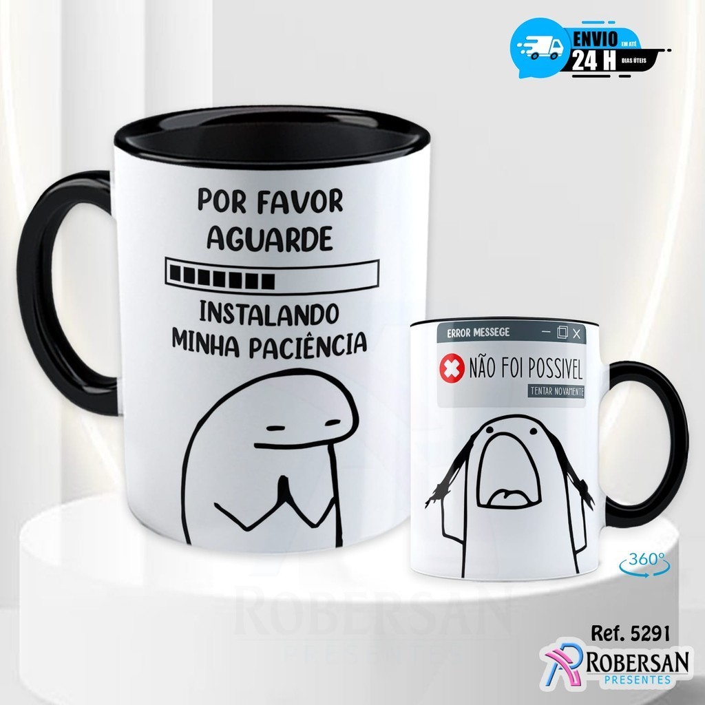 Caneca Flork Paciência Personalizada Paciencia de Porcelana Meme 325ml ...