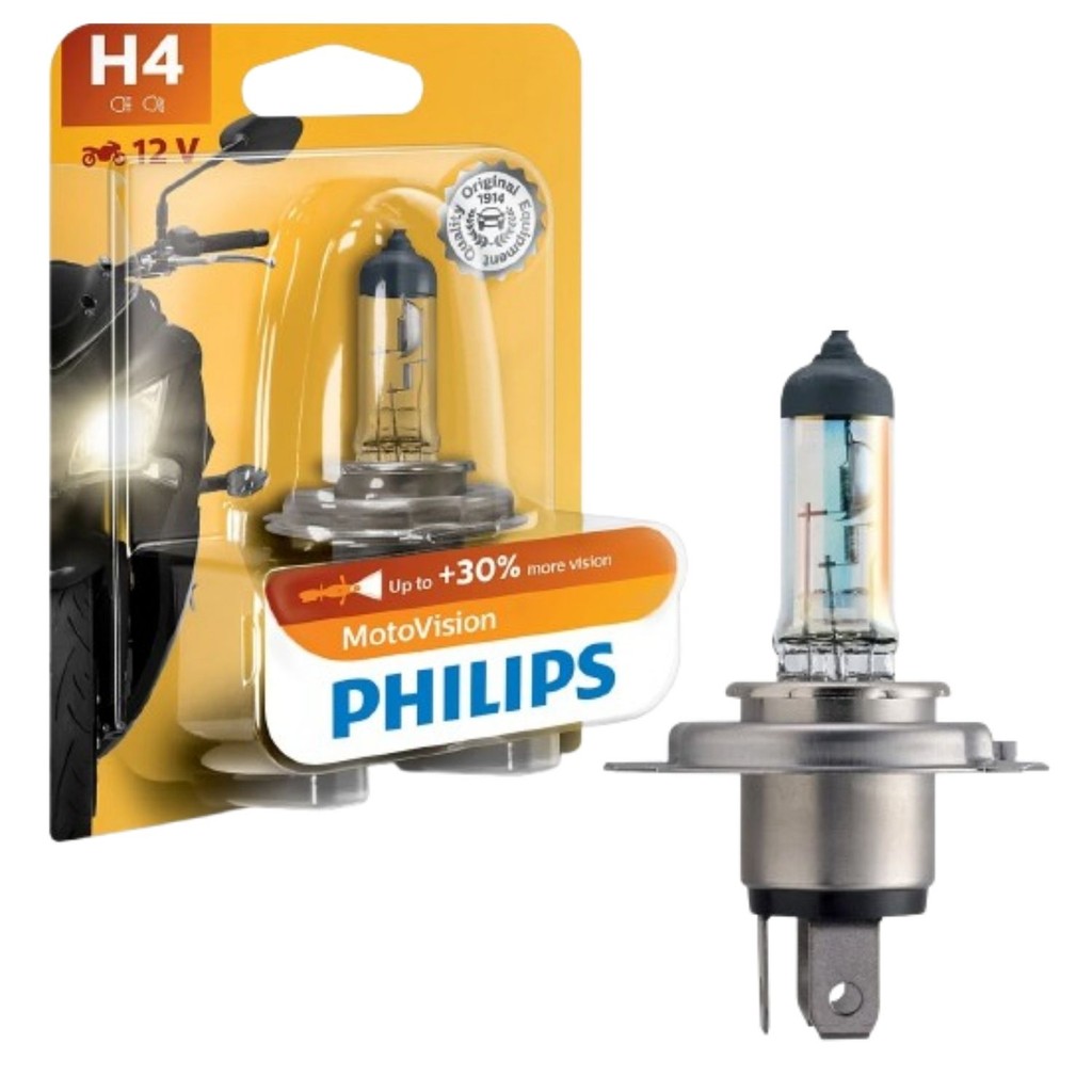 LÂMPADA PHILIPS MOTO VISION H4 12V 60/55W ALCANCE +30% - UNITÁRIA ...