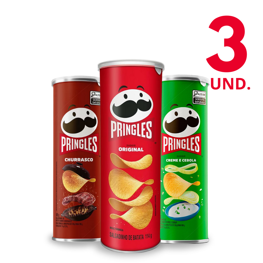 Kit 3 Batata Pringles Sabores Original Churrasco Creme E Cebola Chips ...