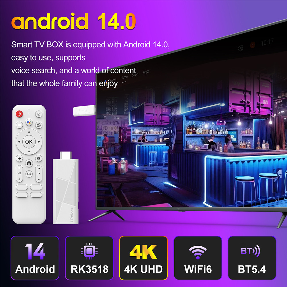 H96 MAX RK3518 Mini TV Stick Quad Core Android 14 Smart Box Wifi6 BT5.4 ...