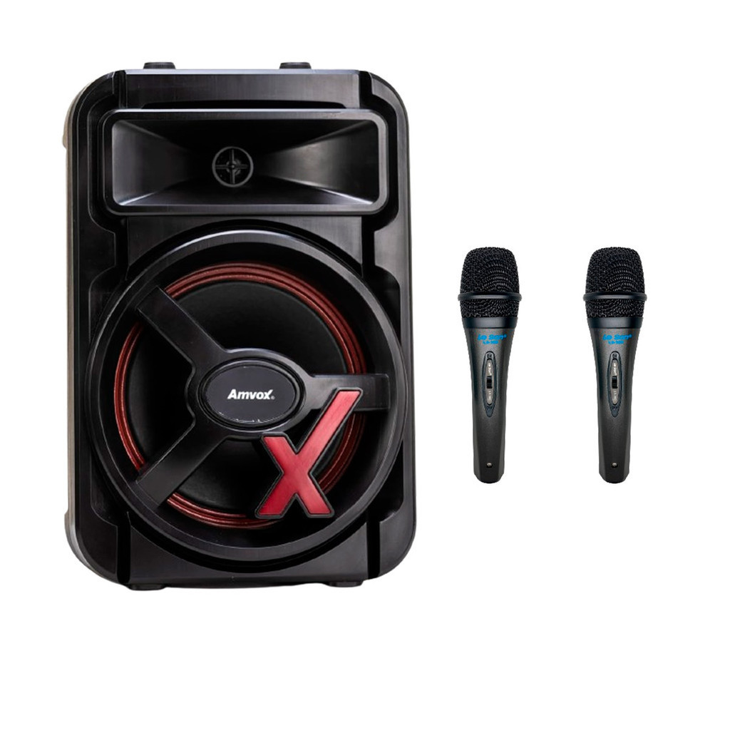 2 Microfones C/ Fio Preto Profissional LS-300 P10 Leson + Caixa de Som ...