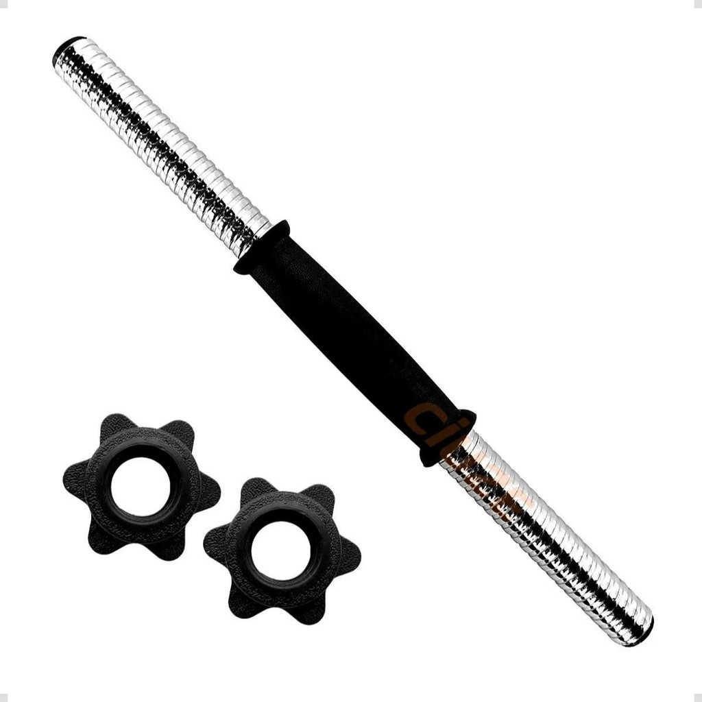 Barra 40Cm Com rosca e Pegada Emborrachada Treino Academia Casa Aço ...