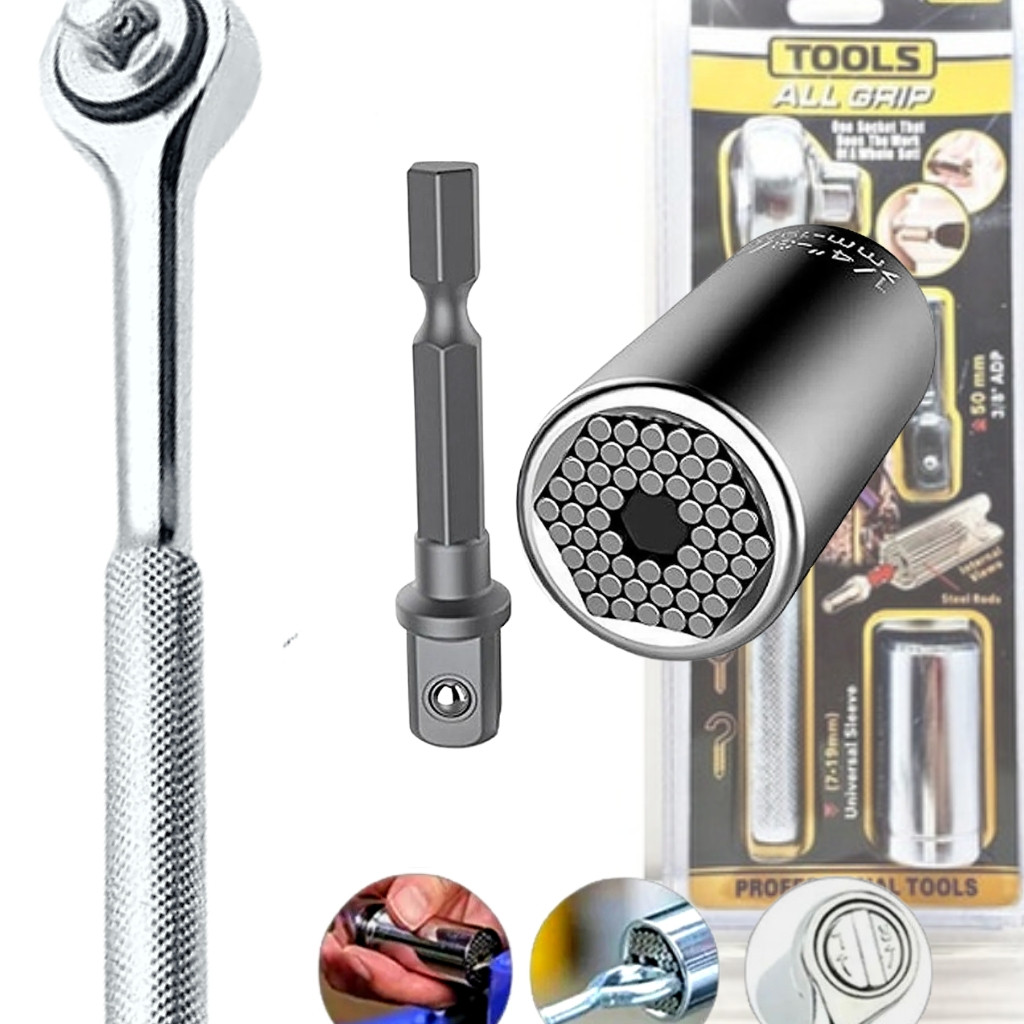 Kit Soquete Universal 7 A 19mm Com Chave Catraca 3/8 | Shopee Brasil
