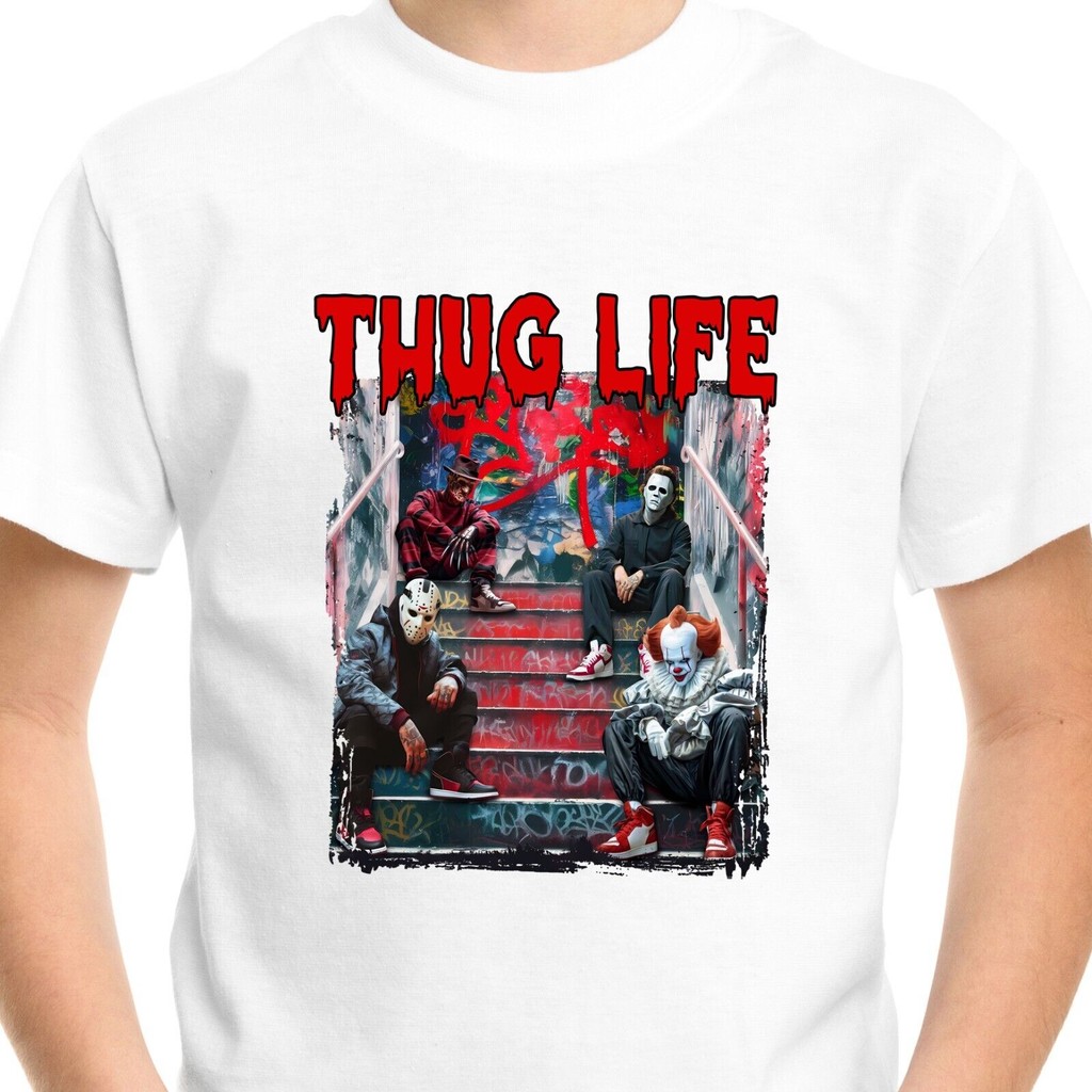 Camiseta Thug Horror Halloween Homens Adulto Pennywise Jason Chucky V3 ...