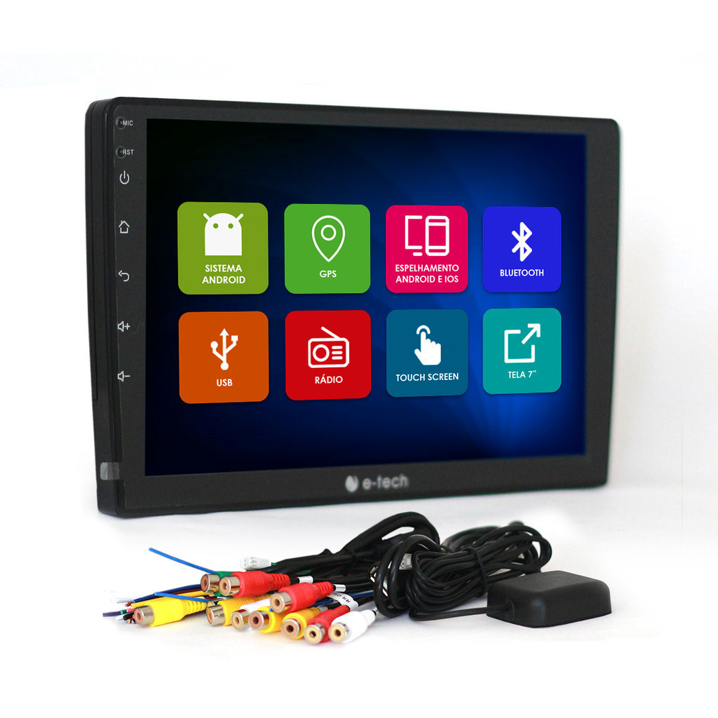 Central Multimidia 2 Din 9 Pol E-Tech Premium + Sistema Android 4Gb Ram 64Gb Octa-Core Gps Wifi ...