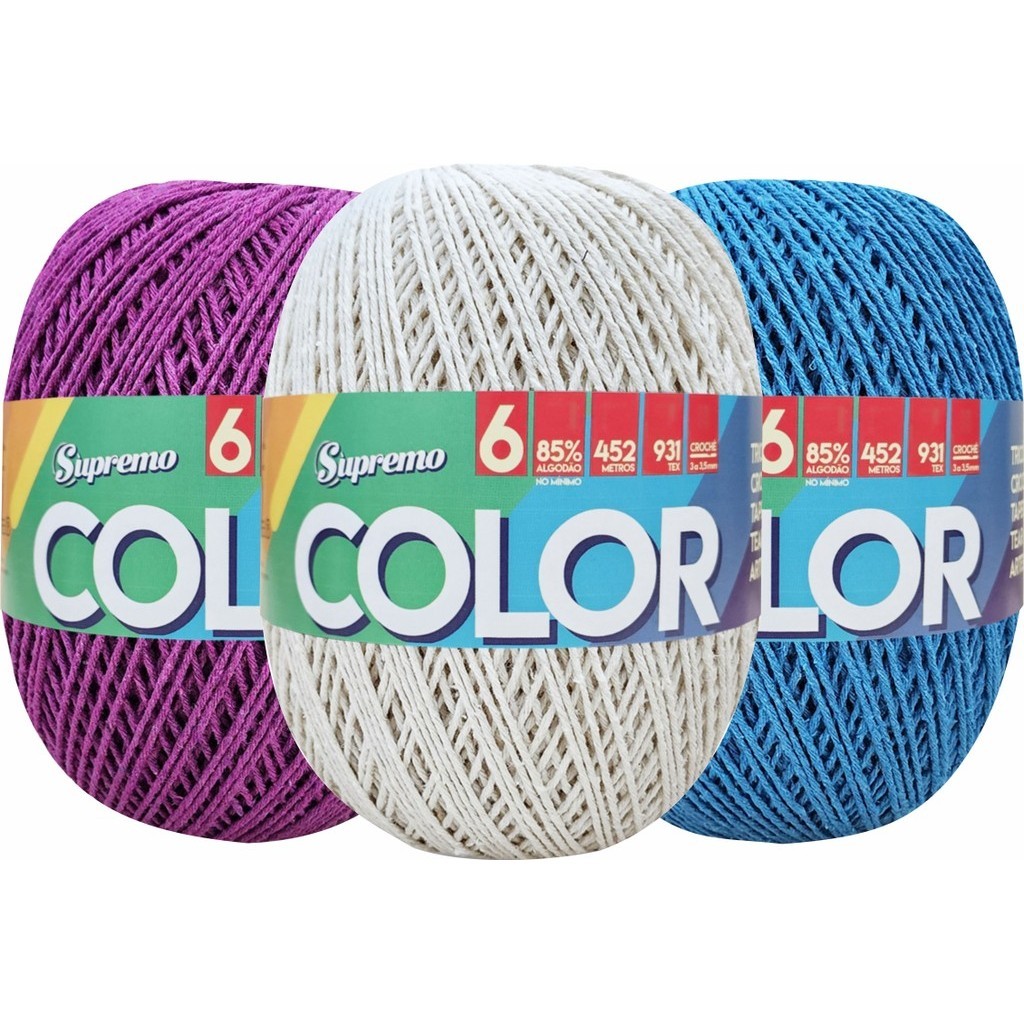 Barbante N6 Color Supremo, Fio Croche, Toque Macio 452m 400g | Shopee ...