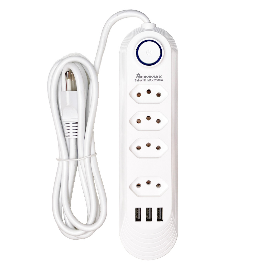 Extensão Elétrica 2m Com 4 Tomadas e 3 Entradas USB com Botão Power Socket - A191 | Shopee Brasil