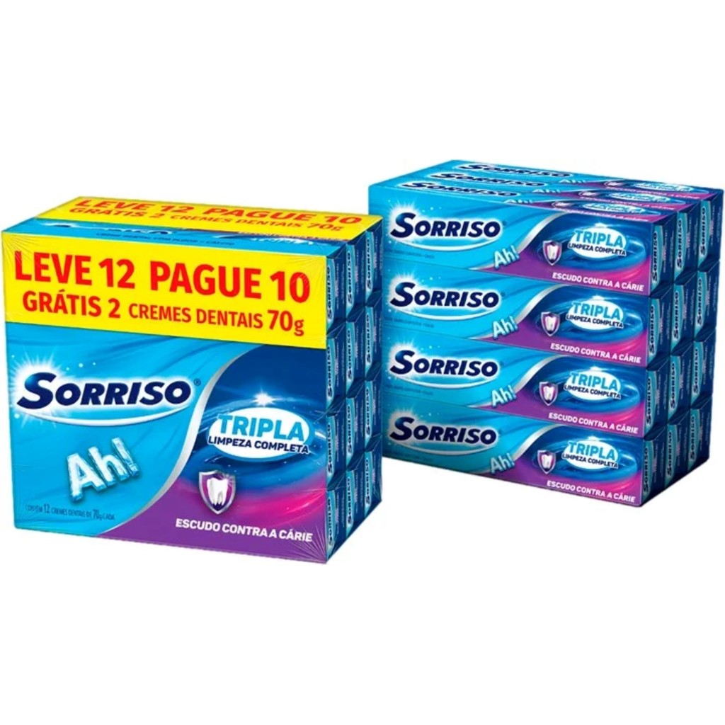 Creme Dental Sorriso Tripla Limpeza Completa 70g Pack 12 Un | Shopee Brasil
