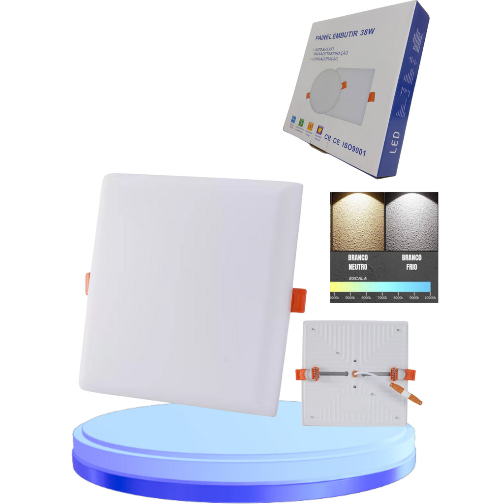 Kit 7 Plafon Led Borda Infinita 38W Quadrado Embutido Bivolt Branco Frio 6500K ou Neutro 4000k ...