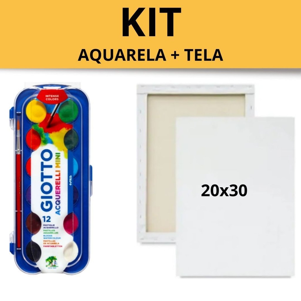 KIT AQUARELA 12 CORES MINI GIOTTO E TELA 20X30 | Shopee Brasil