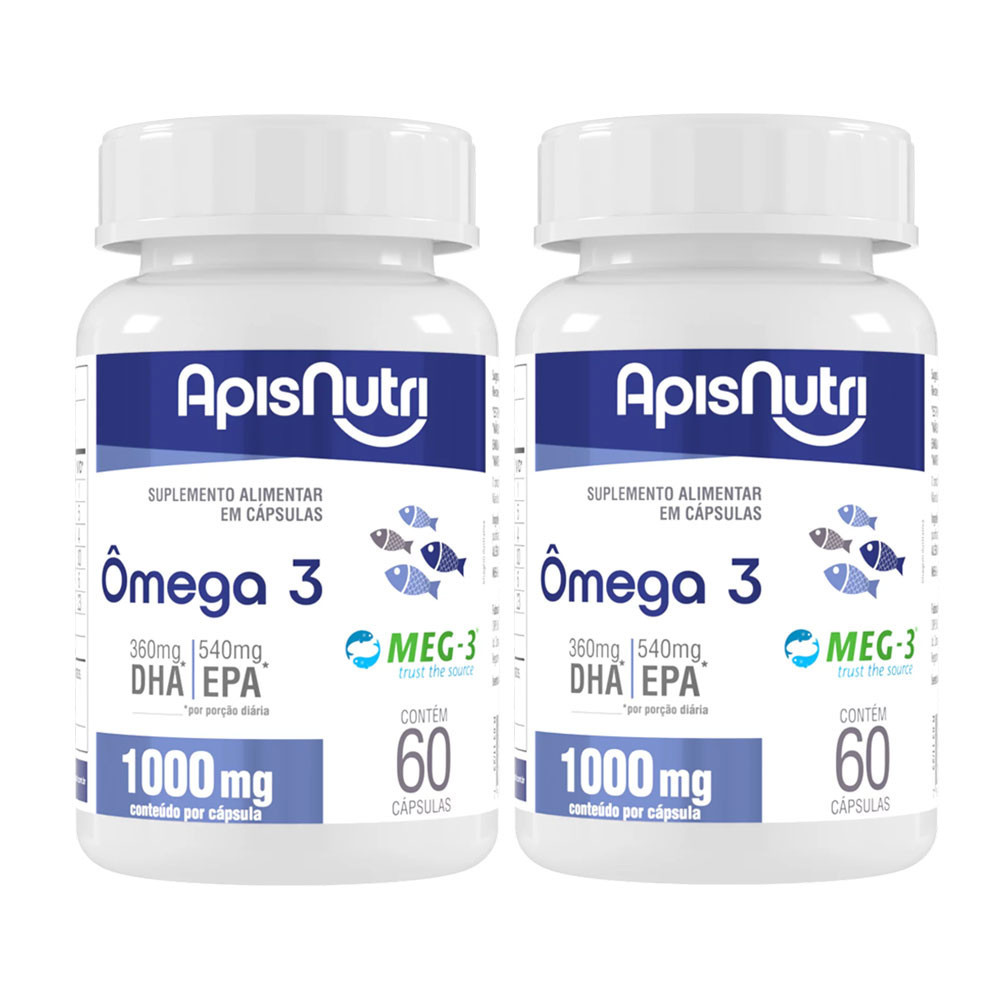 Kit 2 Omega 3 Óleo de Peixe EPA e DHA 1000mg 60 Caps Apisnutri | Shopee ...