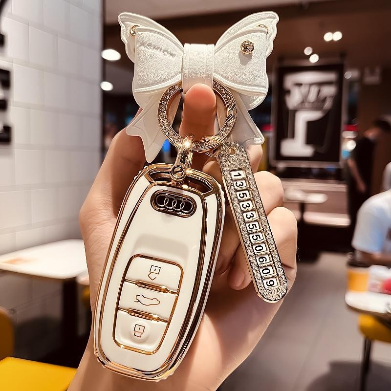 Capa Protetora Para Chave Remota De Carro Com Aro Dourado , Audi Q3 22 A3 Bolsa A1 Nova Fivela ...
