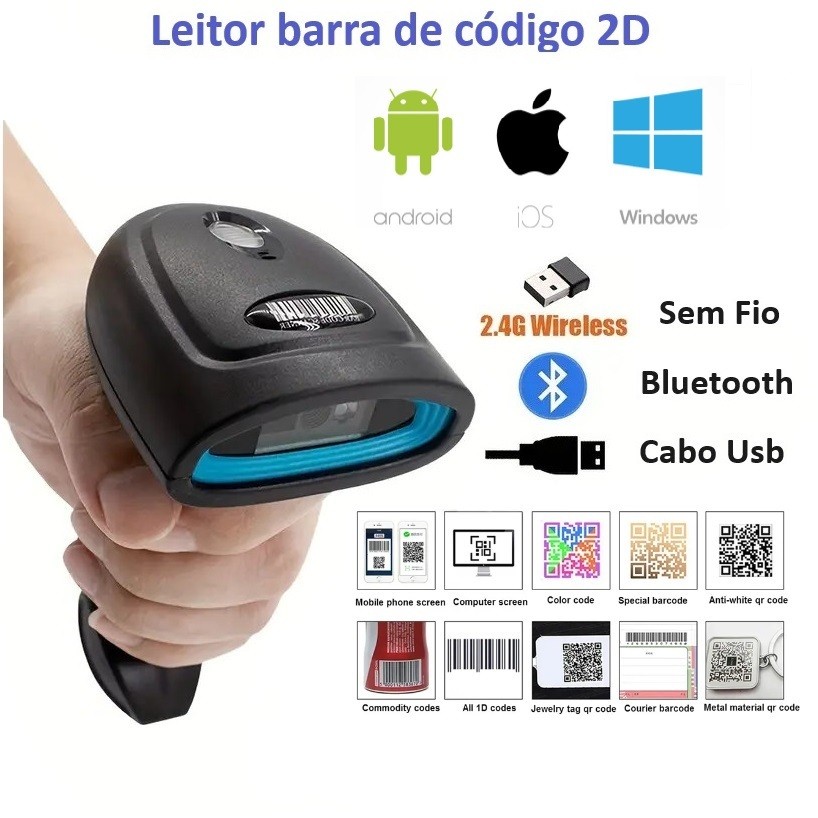 Leitor De Código De Barras Com Bluetooth 3 em 1 Qr Code 2D Leitura ...