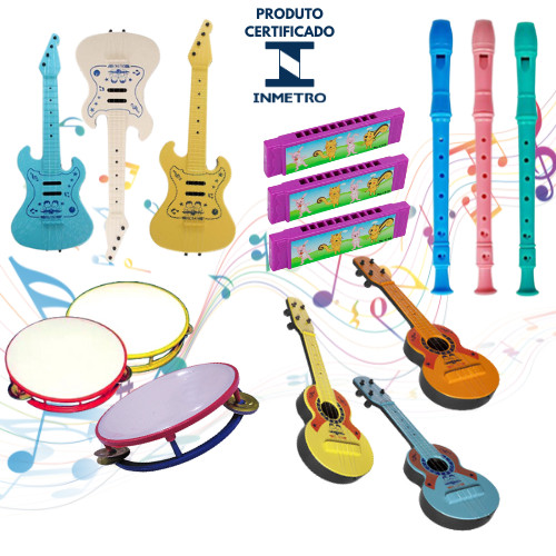 Kit 15 Instrumentos Musicais Infantil Violão Guitarra Flauta Gaita Pandeiro Natal Brinquedo ...