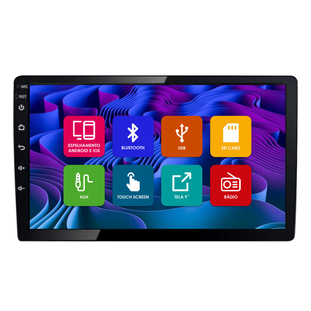 Central Multimidia 9 Pol Espelhamento Android Ios H-Tech HT-9001 2 Din Tela Flutuante Fundo 1 ...