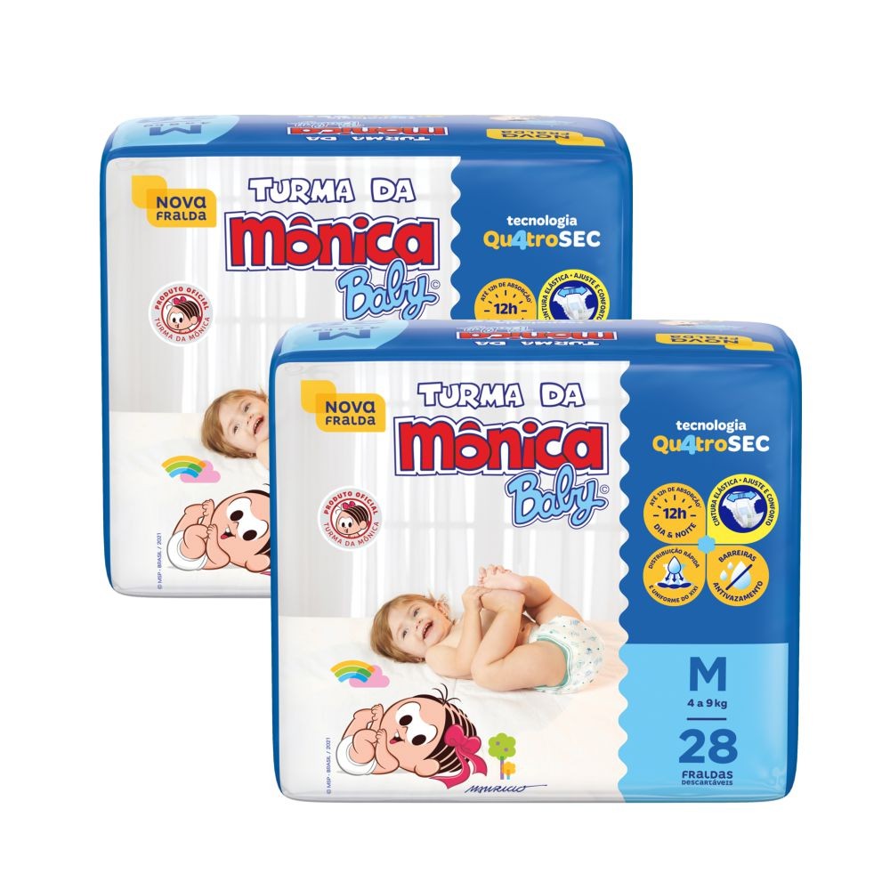2 Pacotes - Fralda Turma da Monica Jumbo M Pacote c/28un | Shopee Brasil