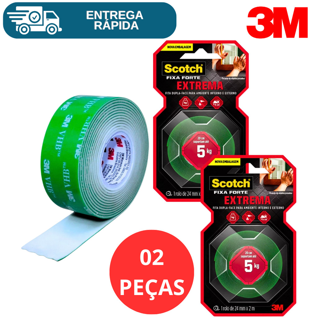 Fita Dupla Face 3M Fixa Forte 24mm X 2m Extrema P/ Parede Fixa Quadro ...