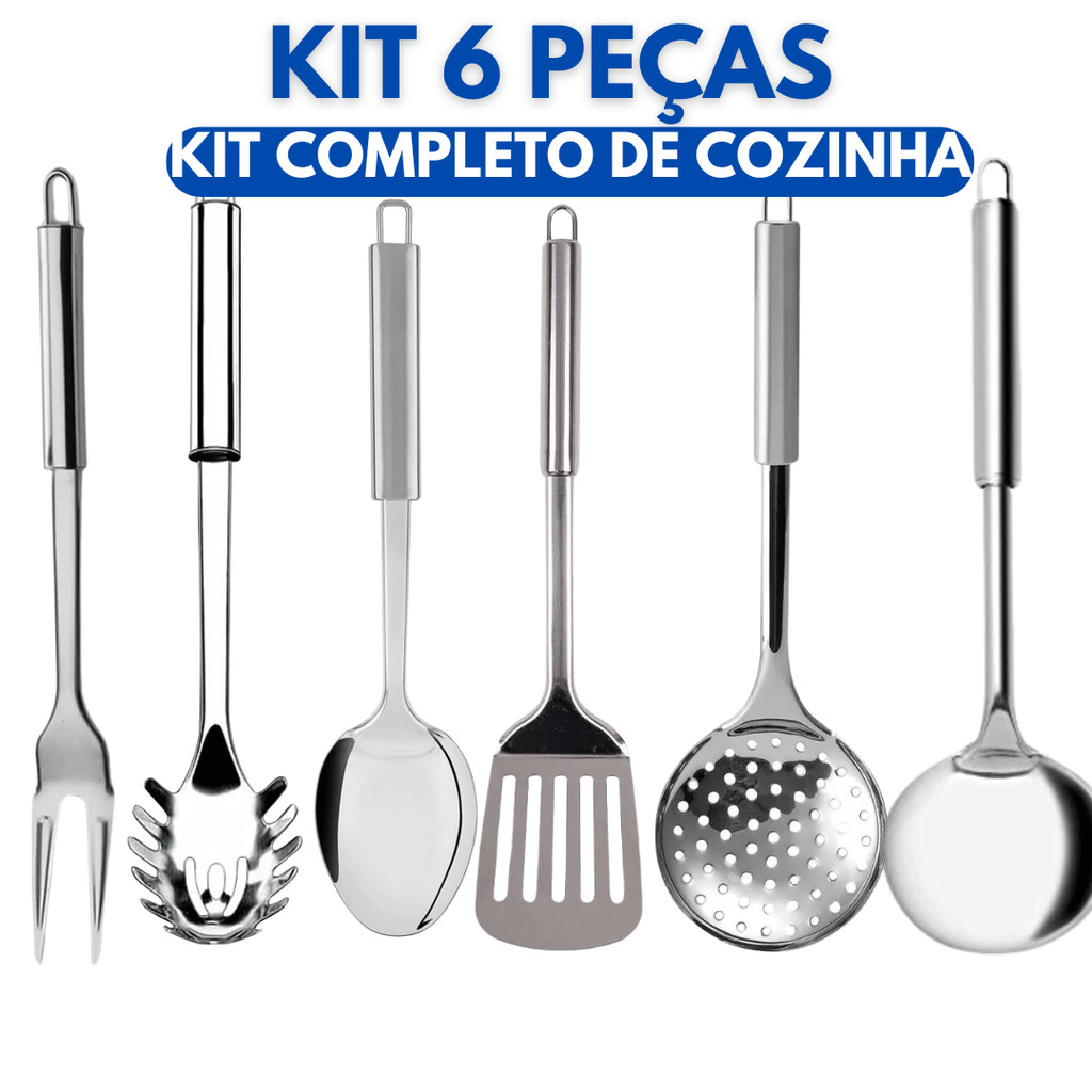 Kit 6 Peças Utensílios de Cozinha AçoInox Escumadeira Concha Colher ...