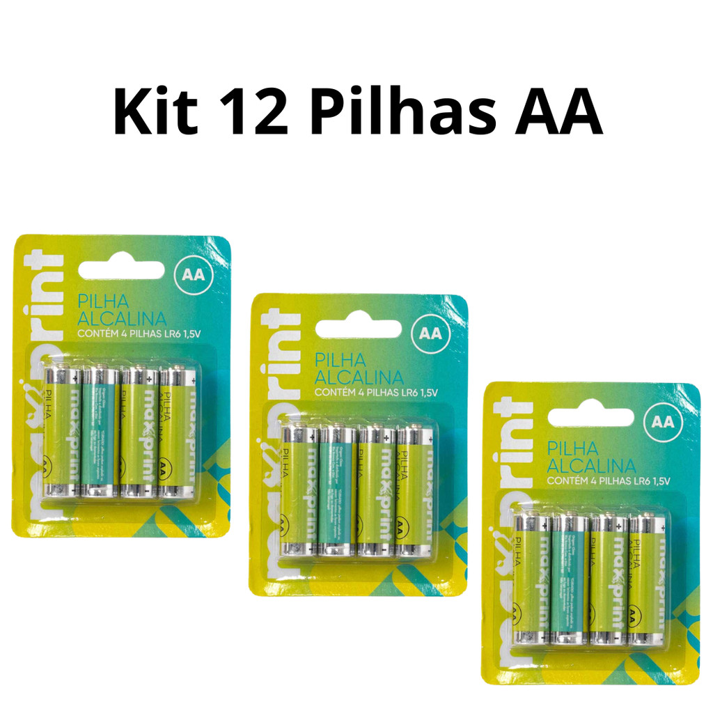 Kit 12 Un Pilha AA Alcalina 1,5V 6343 Maxprint 3 PCT | Shopee Brasil