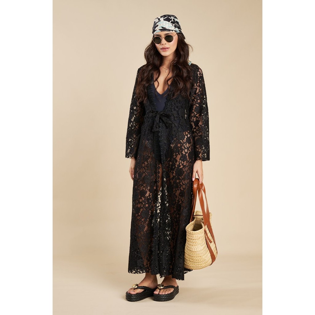 Vestido Saída De Praia Suzanne De Renda - Preto | Shopee Brasil