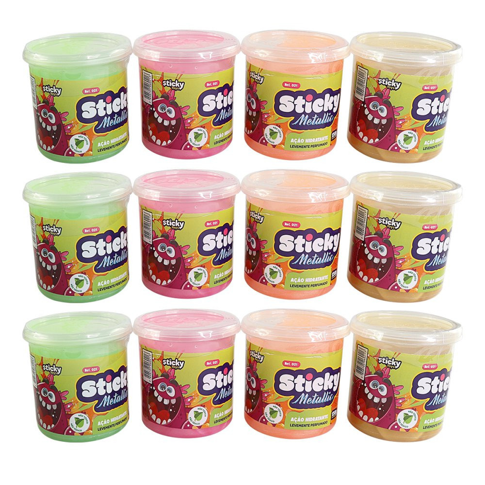 Kit Caixa com 12 Potes de Slime Geleca 130g Coloridas - Sortido ...