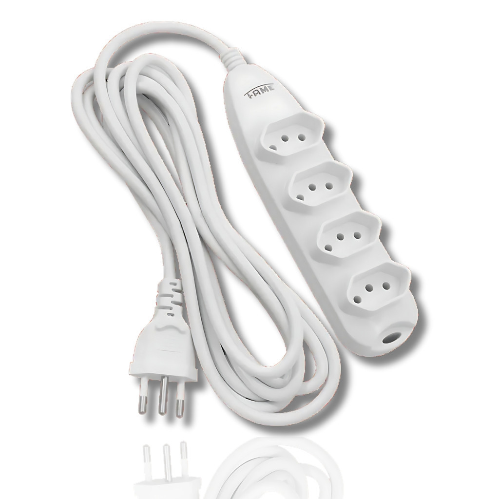 Extensão Elétrica com 4 Tomadas 2P+T 10a , Plugue 2P+T 10a/250v~ e Cabo com 5 Metros de ...