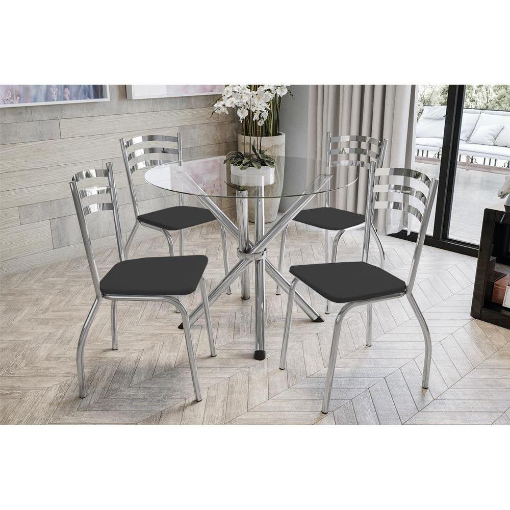 Sala de Jantar Completa Volga c/ Tampo de Vidro 95cm e 4 Cadeiras ...