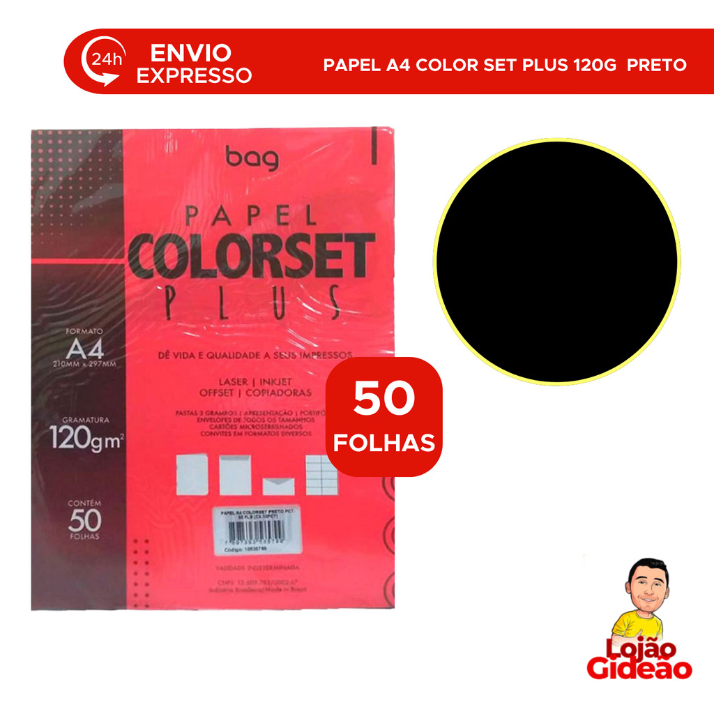 Papel Colorset Preto A4 Com 50 Folhas Topo de Bolo Recorte Artesanato ...