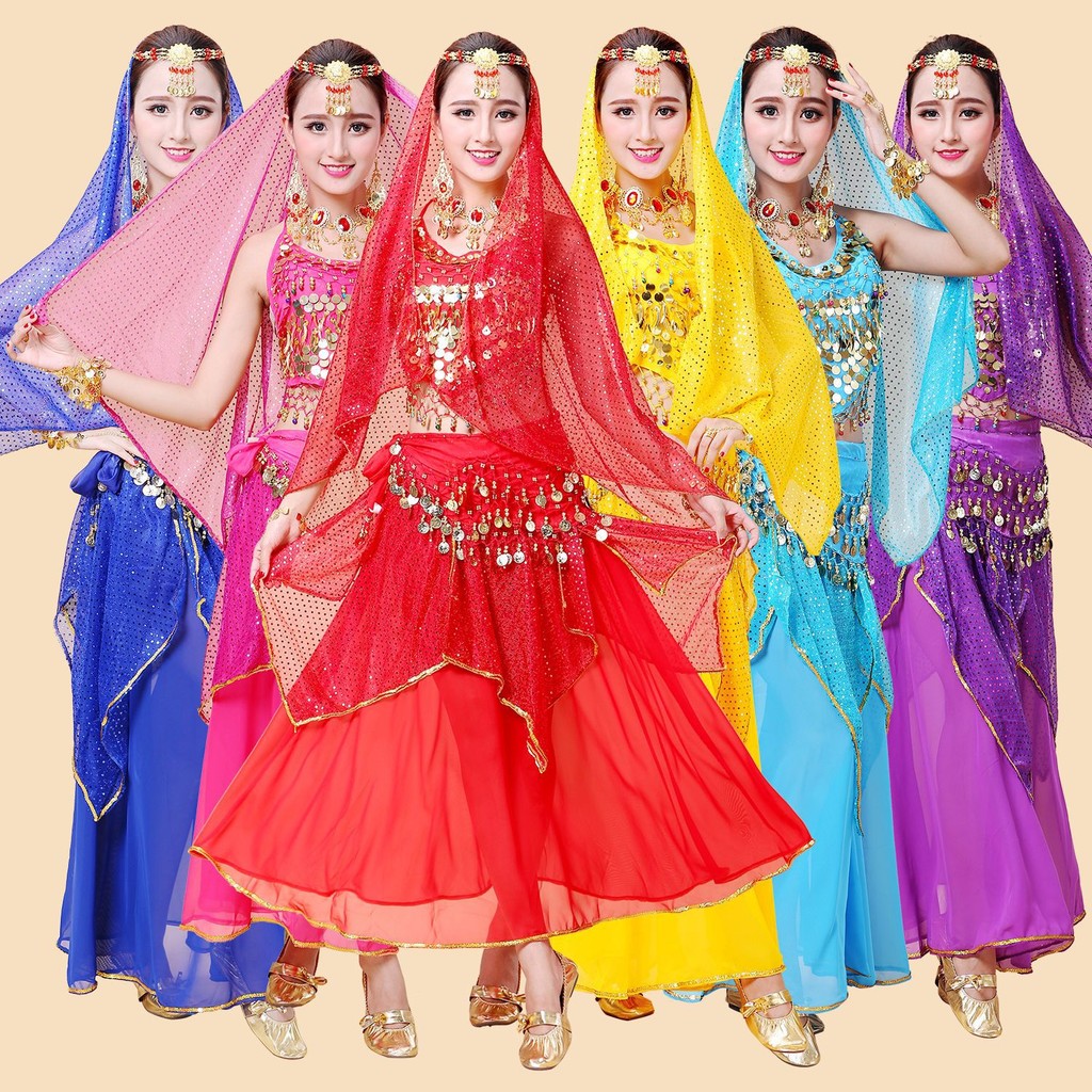 4-Piece Set/Mulheres Adulto Traje de Dança Indiana Traje Prática Dança ...