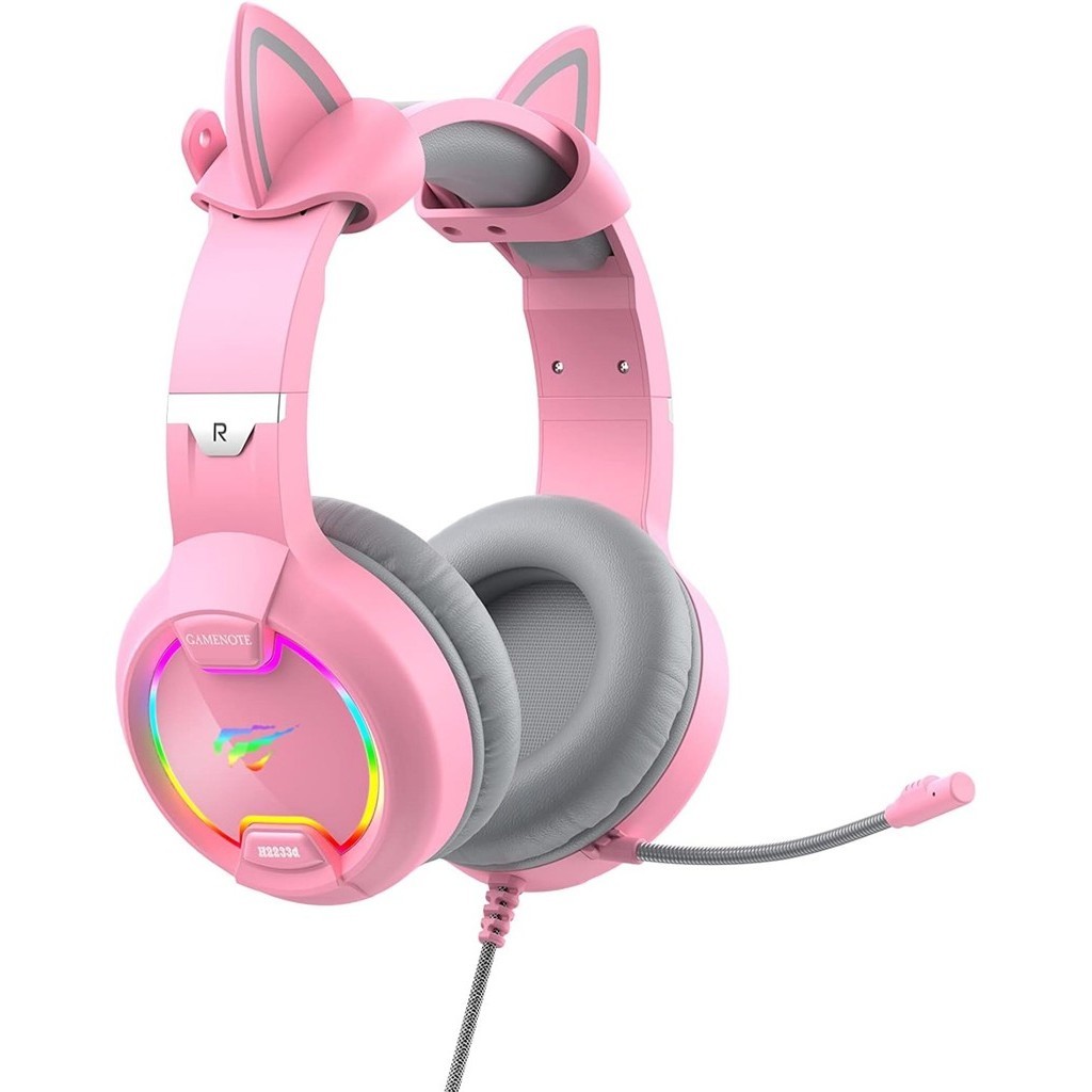 Fone Headset Gamer Rosa Havit H2233d Orelha de Gato Destacável RGB ...