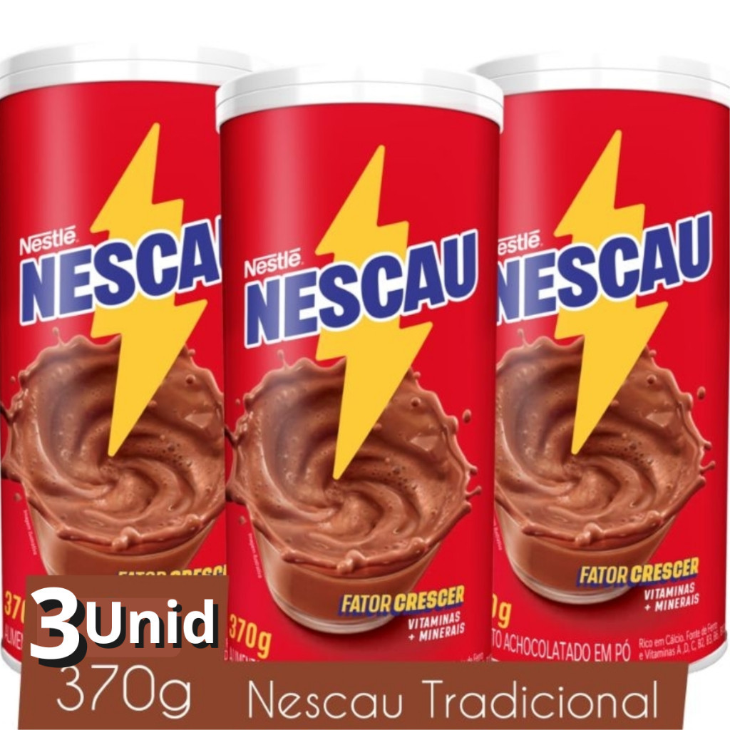 Chocolate Nescau Em Pó 370g Nestlé Achocolatado Lata Cilindro Kit 3 ...