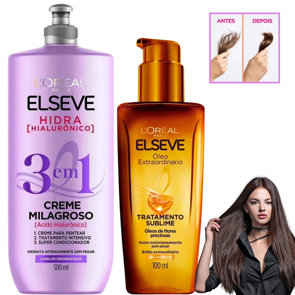 Kit Elseve 3 em 1 Loreal Paris Óleo Extraordinário Cachos Longos dos ...