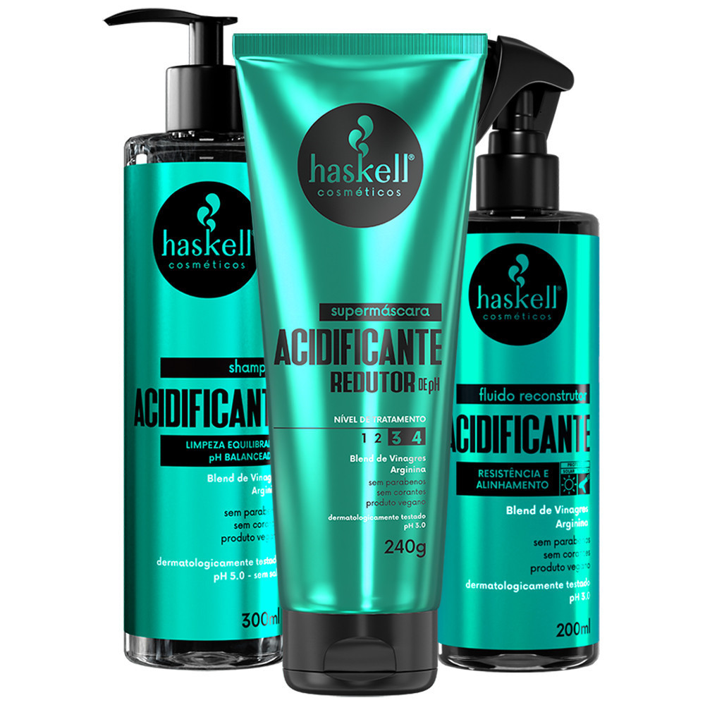 Kit Haskell Acidificante Shampoo 300ml Máscara 240gr e Fluido 200ml ...