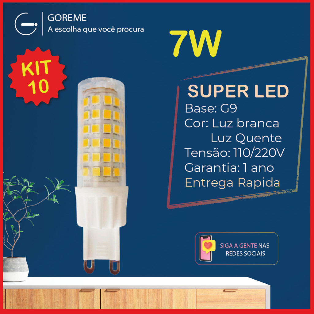 Kit 10 Lâmpada Led 7W G9 Halopin 110V / 220V | Branco Quente 3000K (Amarelo) / Branco Frio 6500K ...