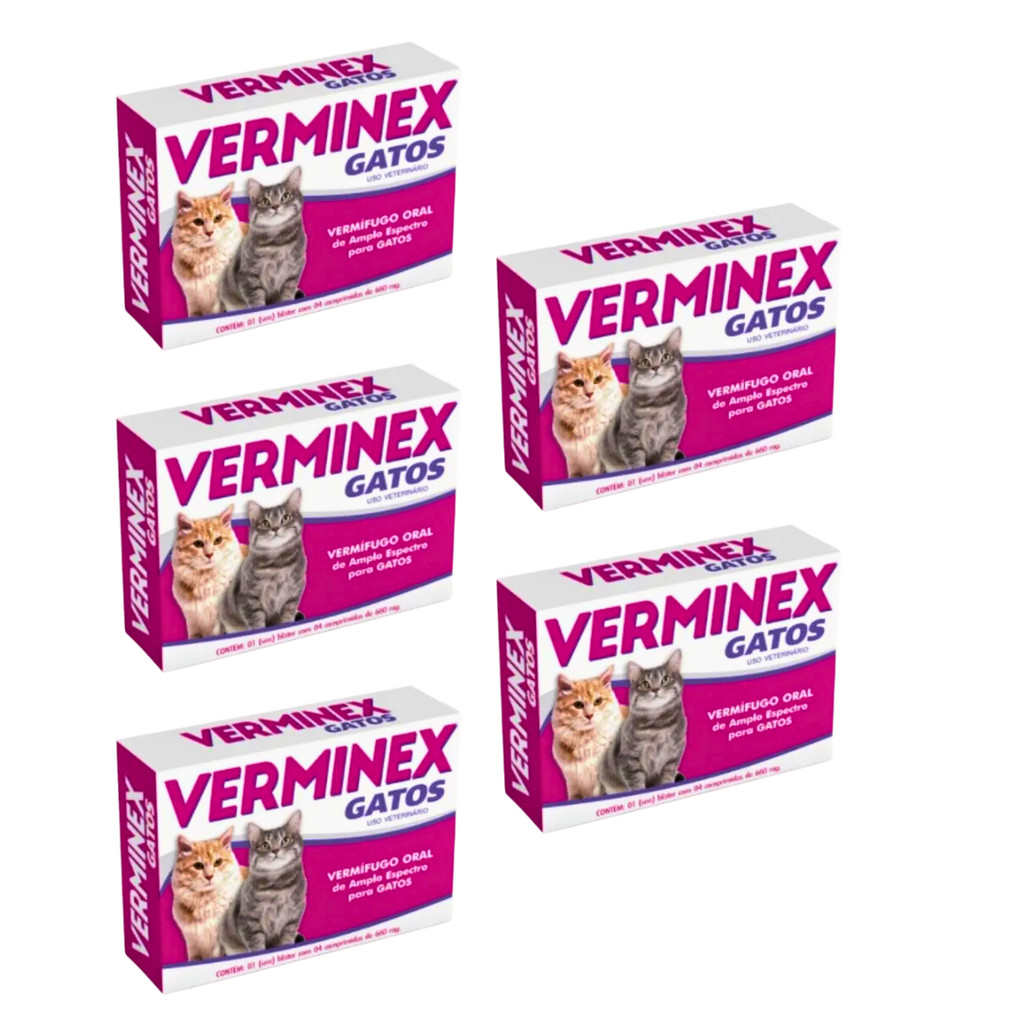 Kit 5 Cxs Verminex Gatos Vermífugo C/ 4 Comprimidos/Caixa Vetbras ...