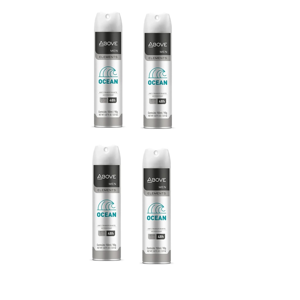 Kit 4 Desodorante Above Men Elements Ocean 48h 150ml - Above | Shopee ...