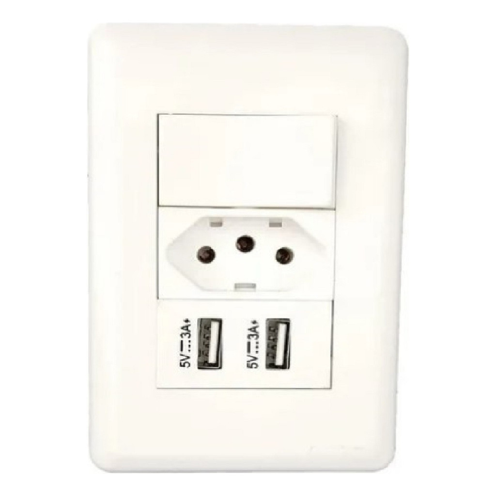 Tomada Parede 10a C/ 2 Entrada Usb Interruptor Cor Branco | Shopee Brasil