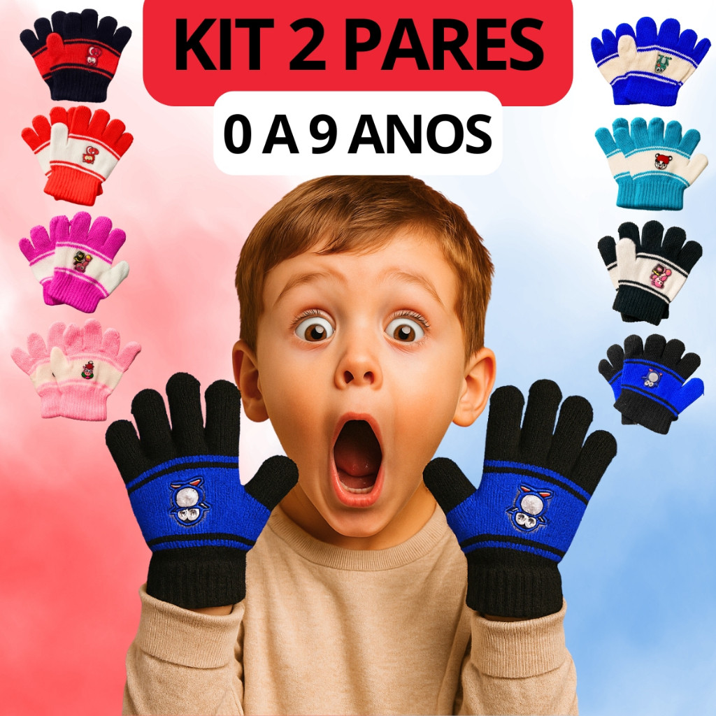 Par de Luva Infantil Menina Menino 2 Pares Quentinha Confortável ...