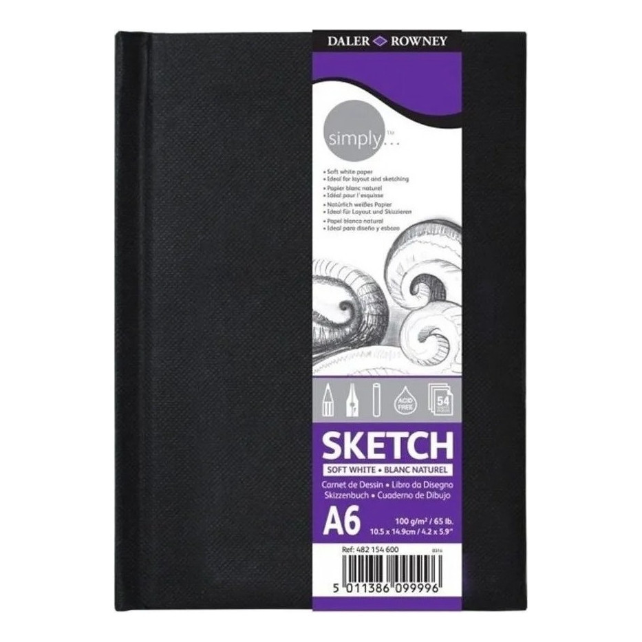 Sketchbook Daler Rowney Simply 100g A6 54 fls Preto | Shopee Brasil