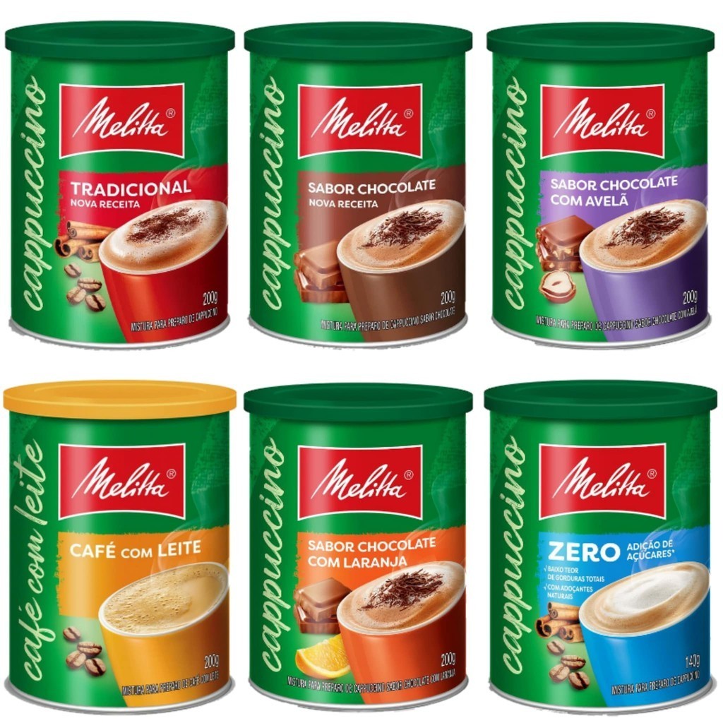 Cappuccino Melitta 200g café Solúvel com leite, Chocolate Avelã e Zero ...