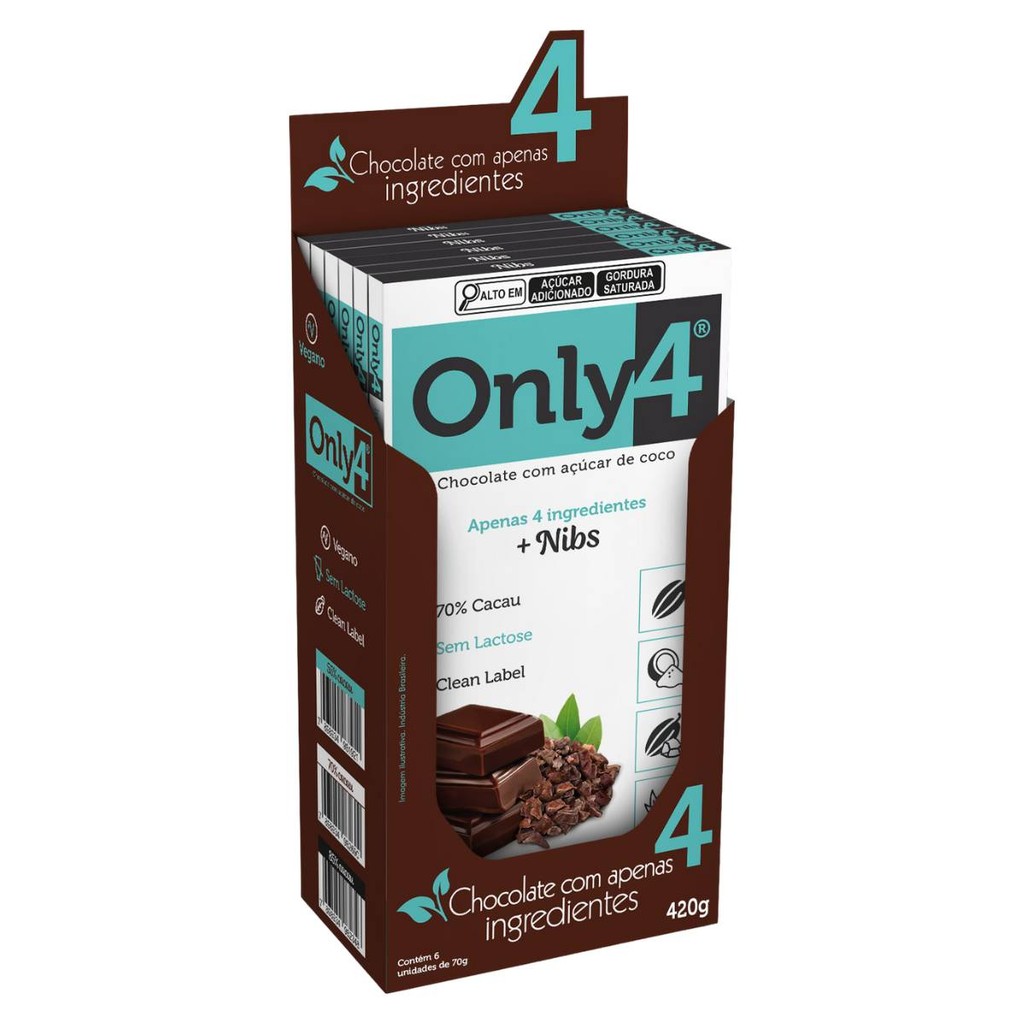 Chocolate Only4 70% Cacau Nibs De Cacau - Display 6x70g | Shopee Brasil