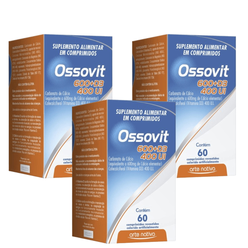 Kit C/3 Ossovit 600 + D3 400UI C/60 Comprimidos - Arte Nativa | Shopee ...